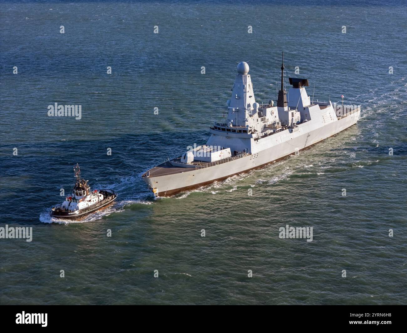 Aerial view of HMS Dauntless (D33), a Type 45 destroyer operated by the ...