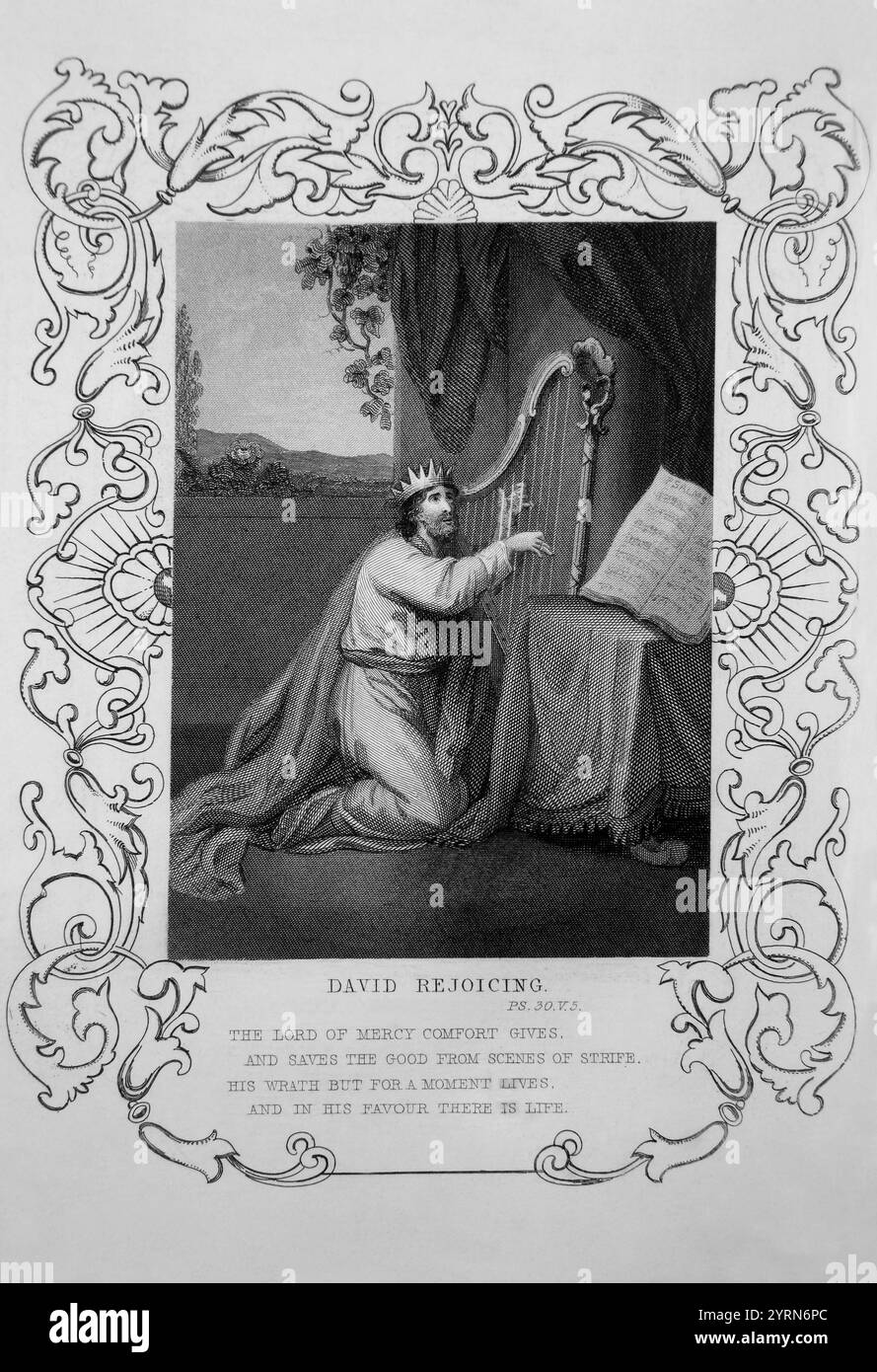 Steel Engraving of King David Rejoicing (Psalms) David Singing to the ...