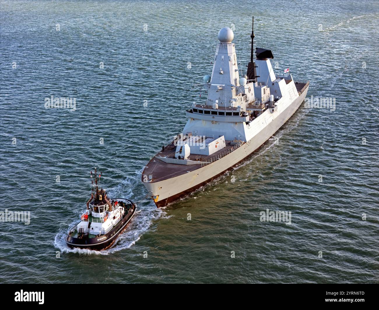 Aerial view of HMS Dauntless (D33), a Type 45 destroyer operated by the ...