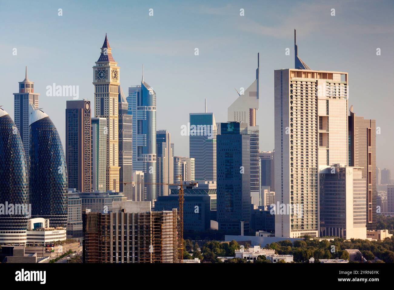 UAE, Dubai, Downtown Dubai, Downtown hi rise buildings, elevated view ...