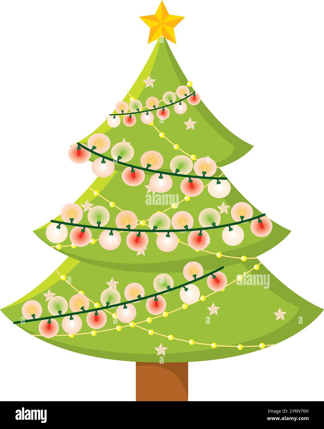 Decorated Christmas tree with ornaments and lights Vector Stock Vector ...