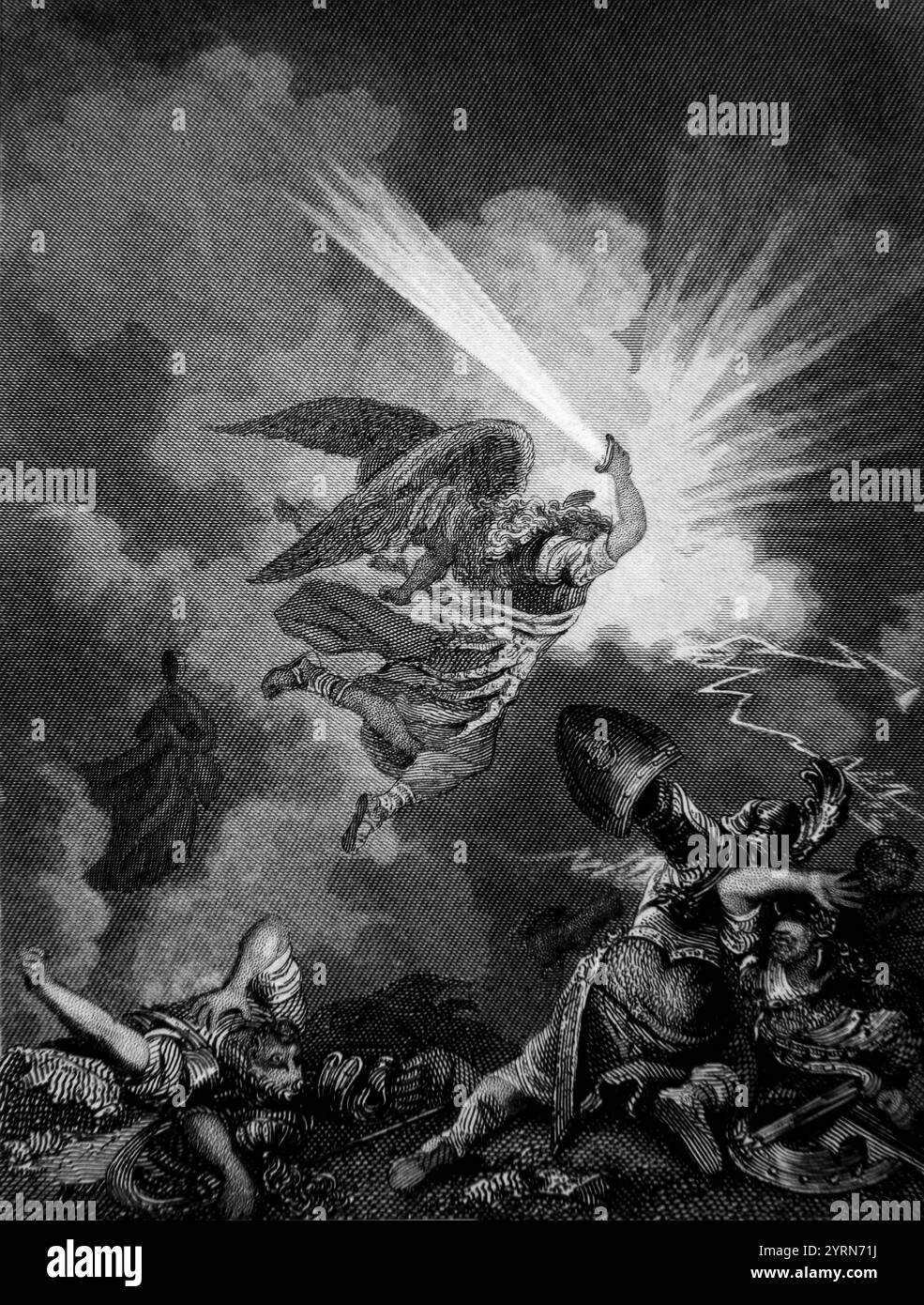 Steel Engraving of an Angel Destroying the Assyrian Host (Kings) An ...