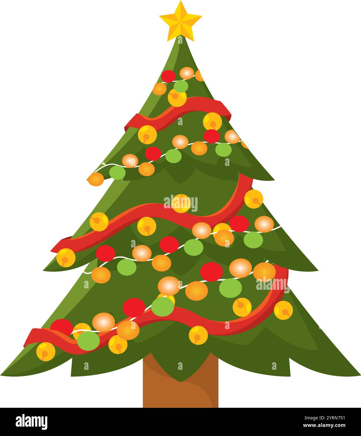 Decorated Christmas tree with ornaments and lights Vector Stock Vector ...
