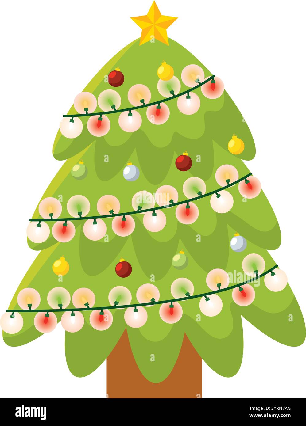 Decorated Christmas tree with ornaments and lights Vector Stock Vector ...