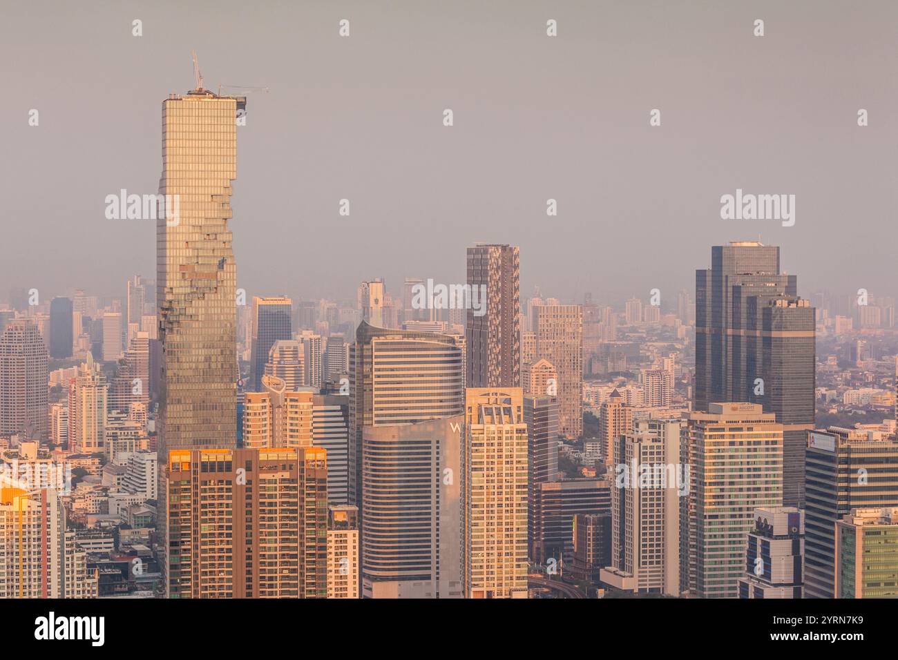 Thailand,Bangkok,Riverside Area,high angle city skyline,sunset Stock ...