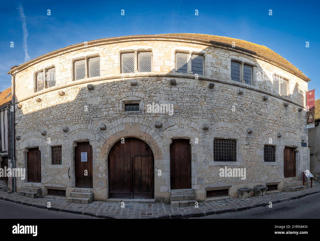 Provins, France - 11 30 2024: Panoramic view of The Tithe Barn of the ...
