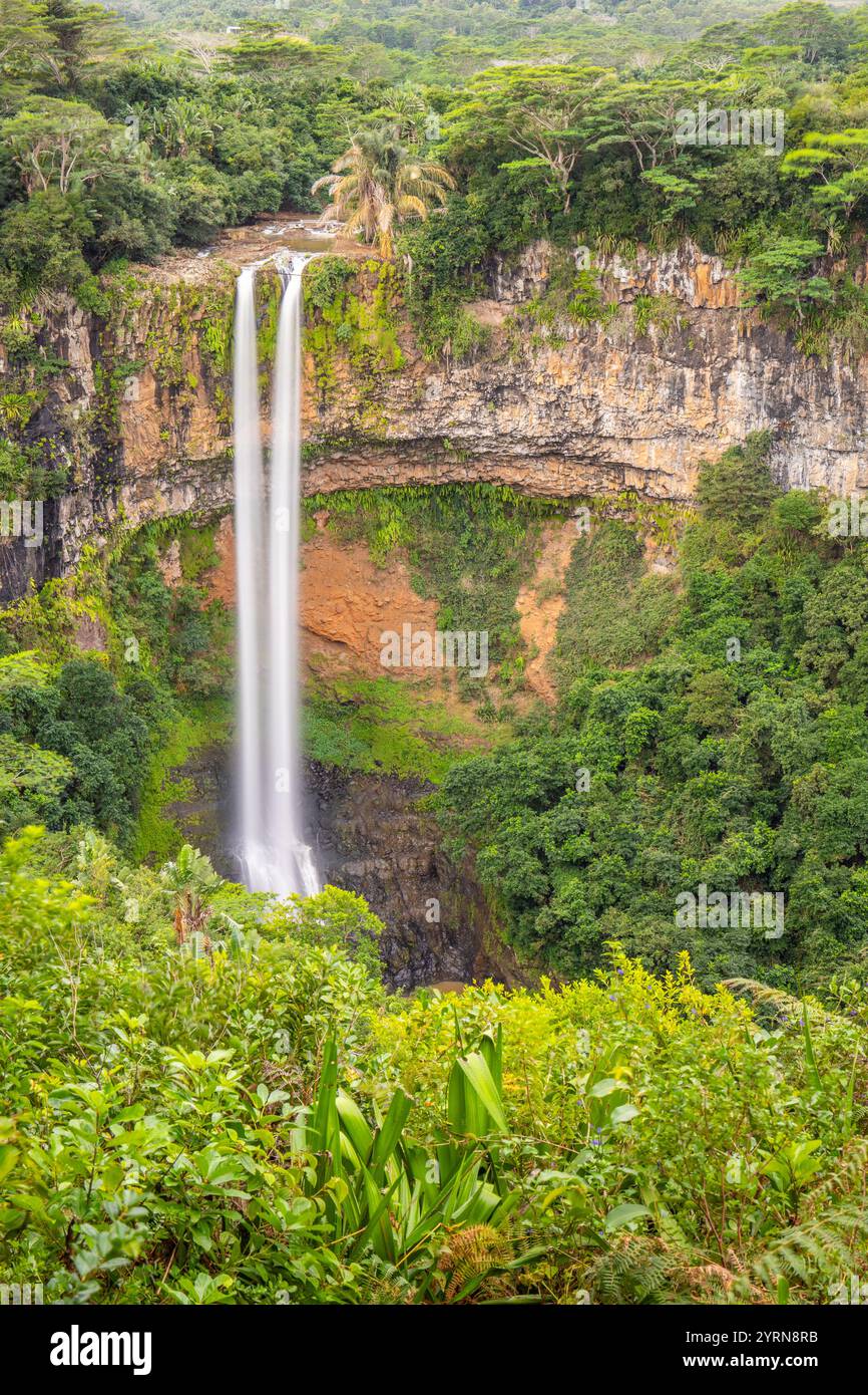 Chamarel Waterfall, double waterfalls in the Black River National Park ...