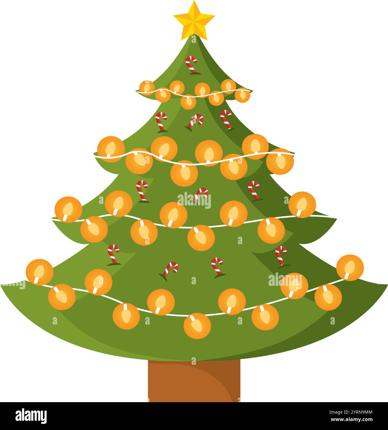 Decorated Christmas tree with ornaments and lights Vector Stock Vector ...