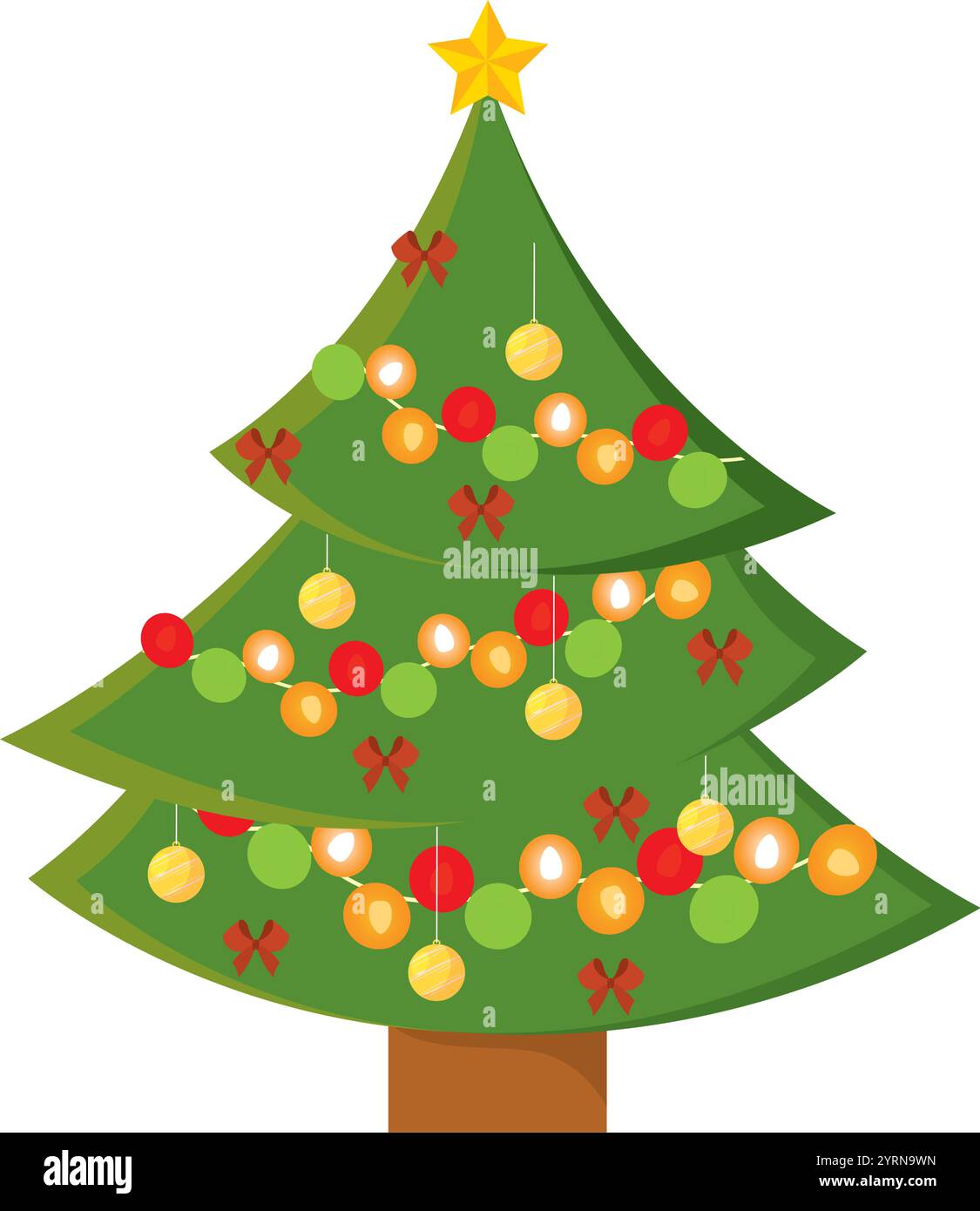Decorated Christmas tree with ornaments and lights Vector Stock Vector ...