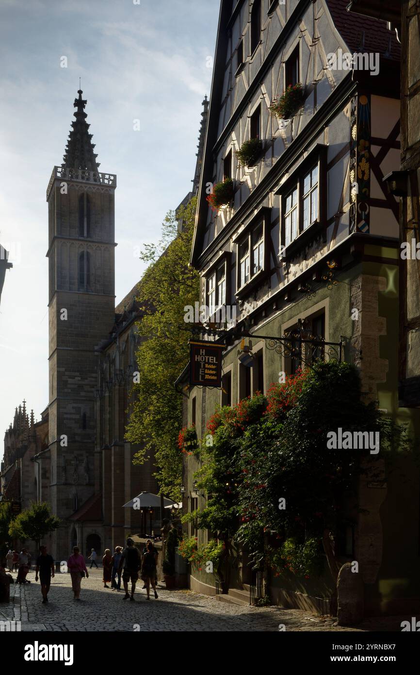Medieval Street, View to St. Jacob's Church, Rothenburg ob der Tauber ...