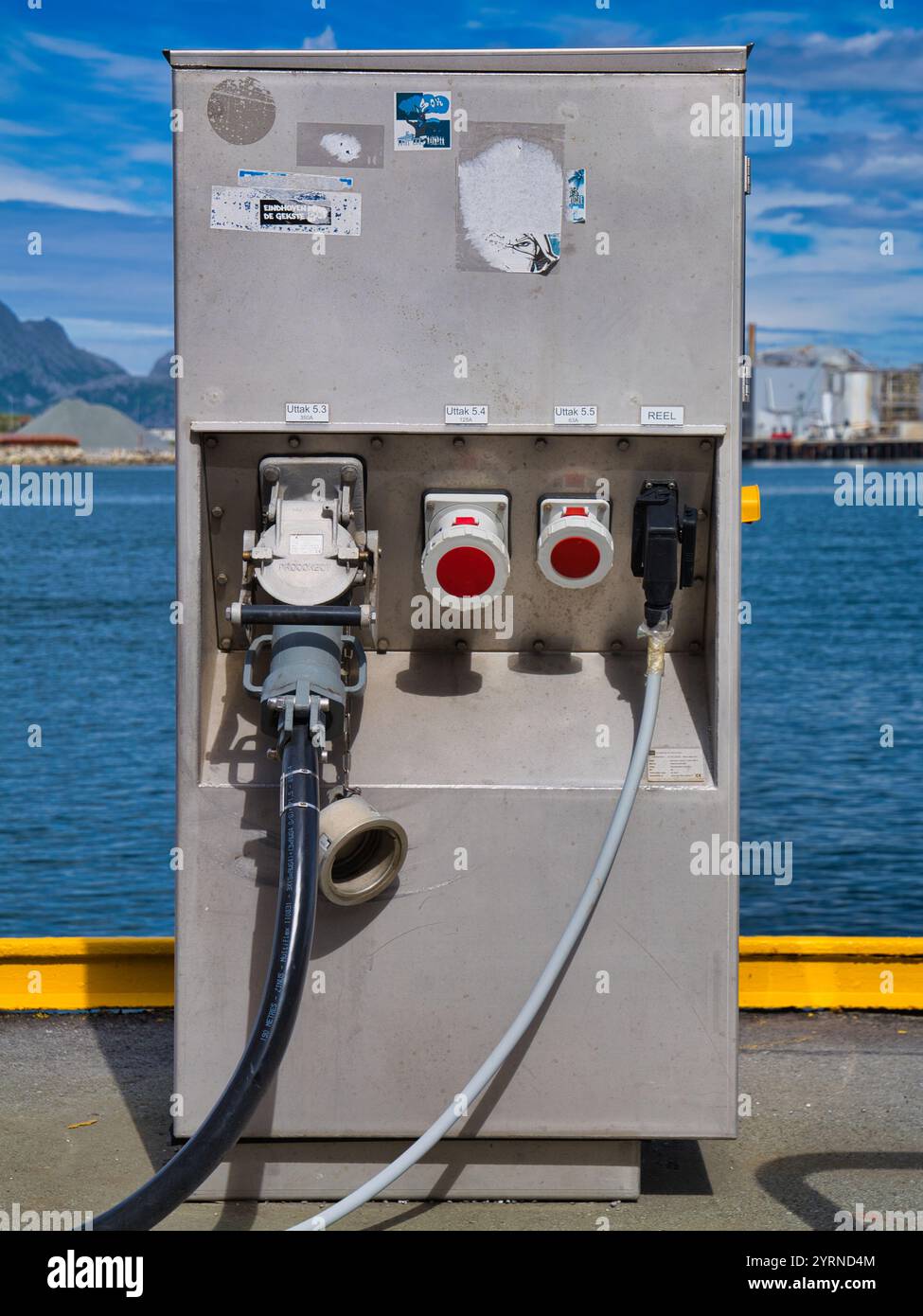 Bodo, Norway - 18 June 2024: An electrical cable connected to a 350A ...