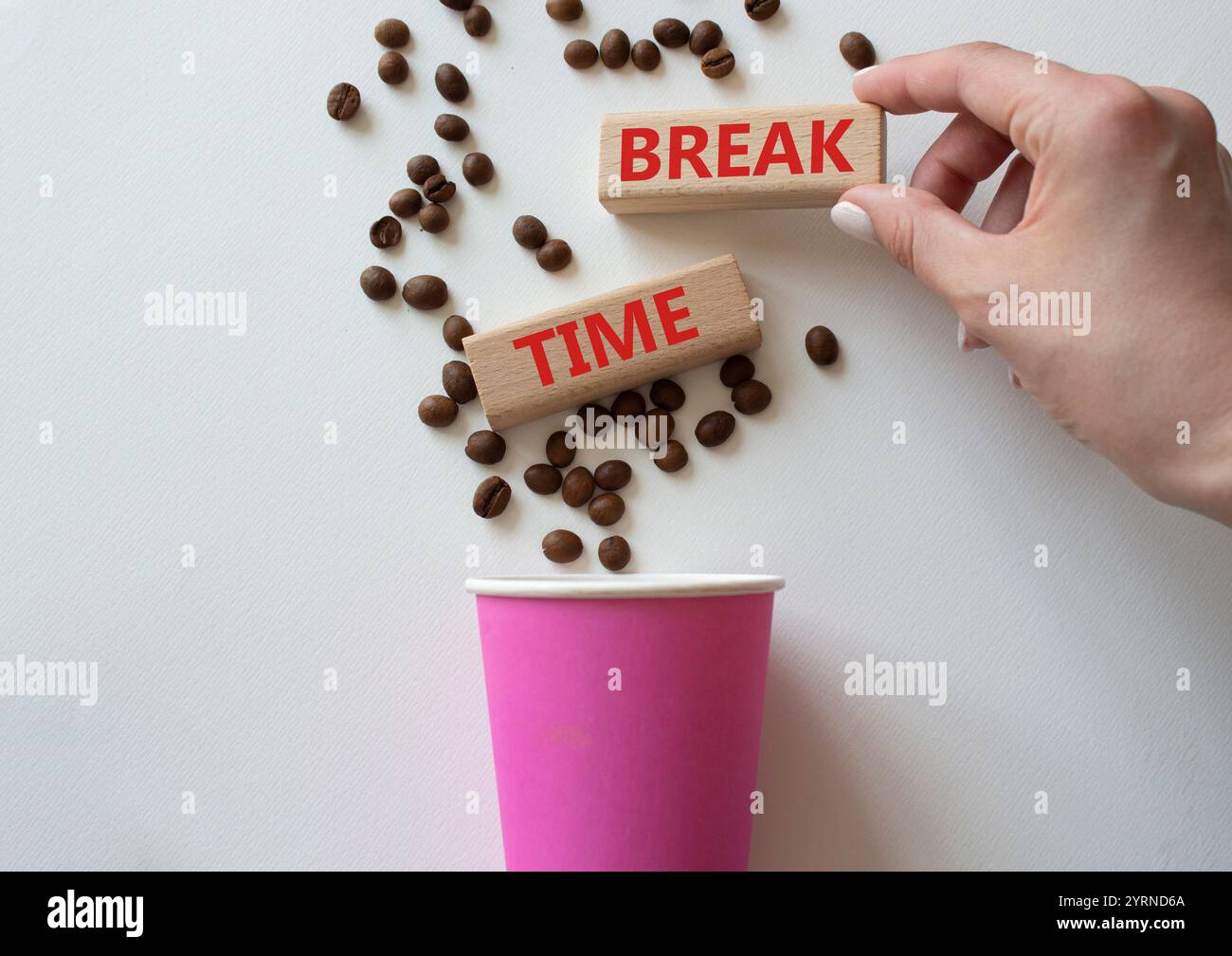 Break Time symbol. Concept word Break Time on wooden blocks. Beautiful white background with ...