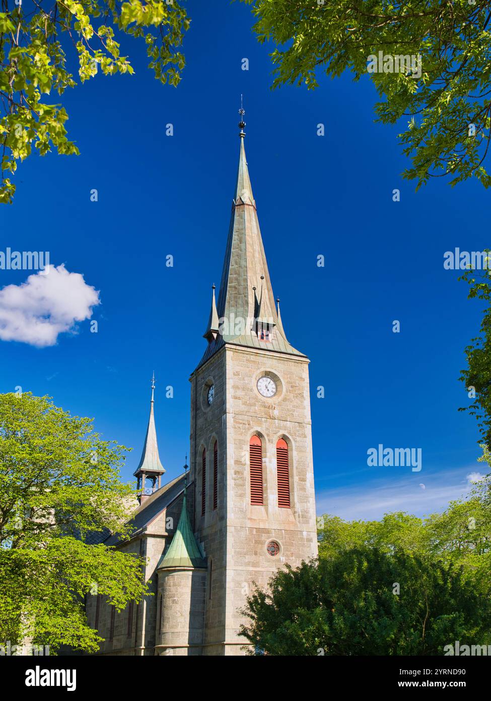 Trondheim, Norway - Jun 15 2024: The spire of the Ilen Church in ...