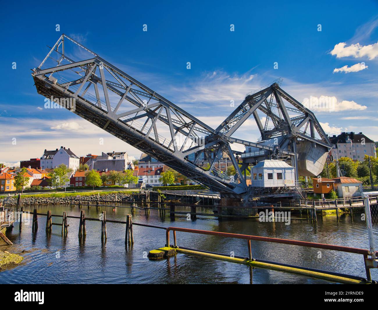 Trondheim, Norway - Jun 15 2024: The Skansen Bridge lifting in ...