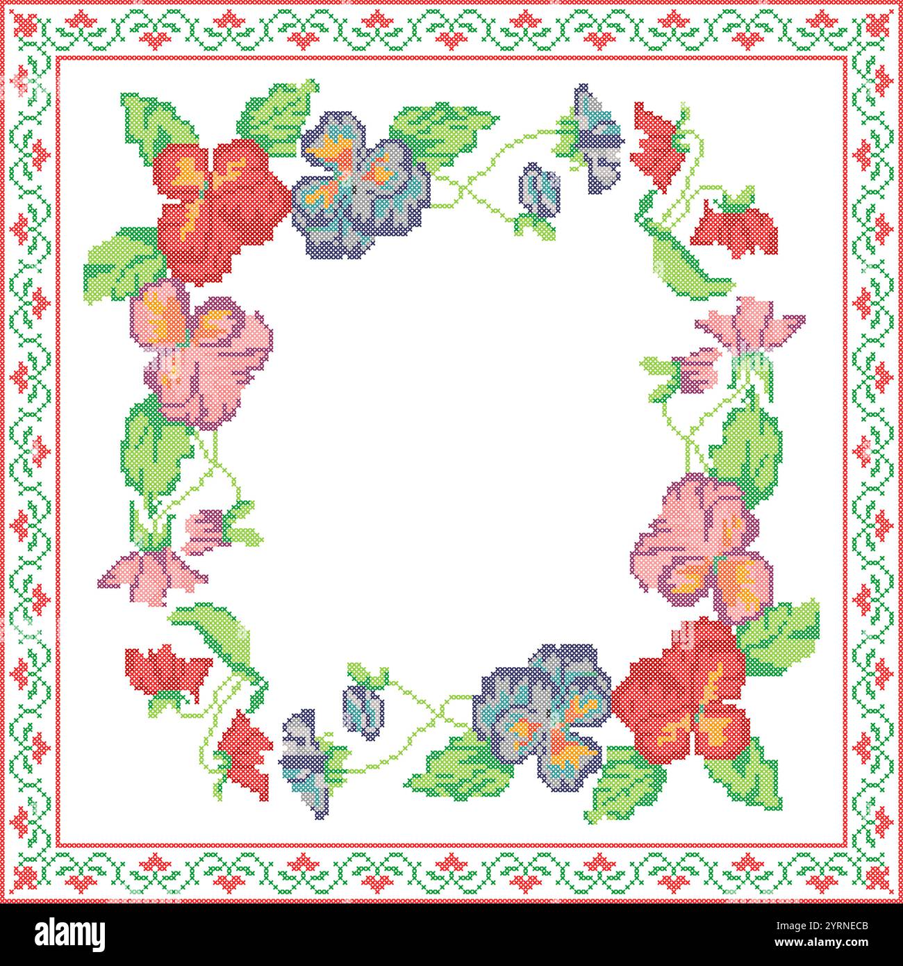 Cross Stitch Heartsease Flowers Border Frame, Floral Embroidery Pattern ...