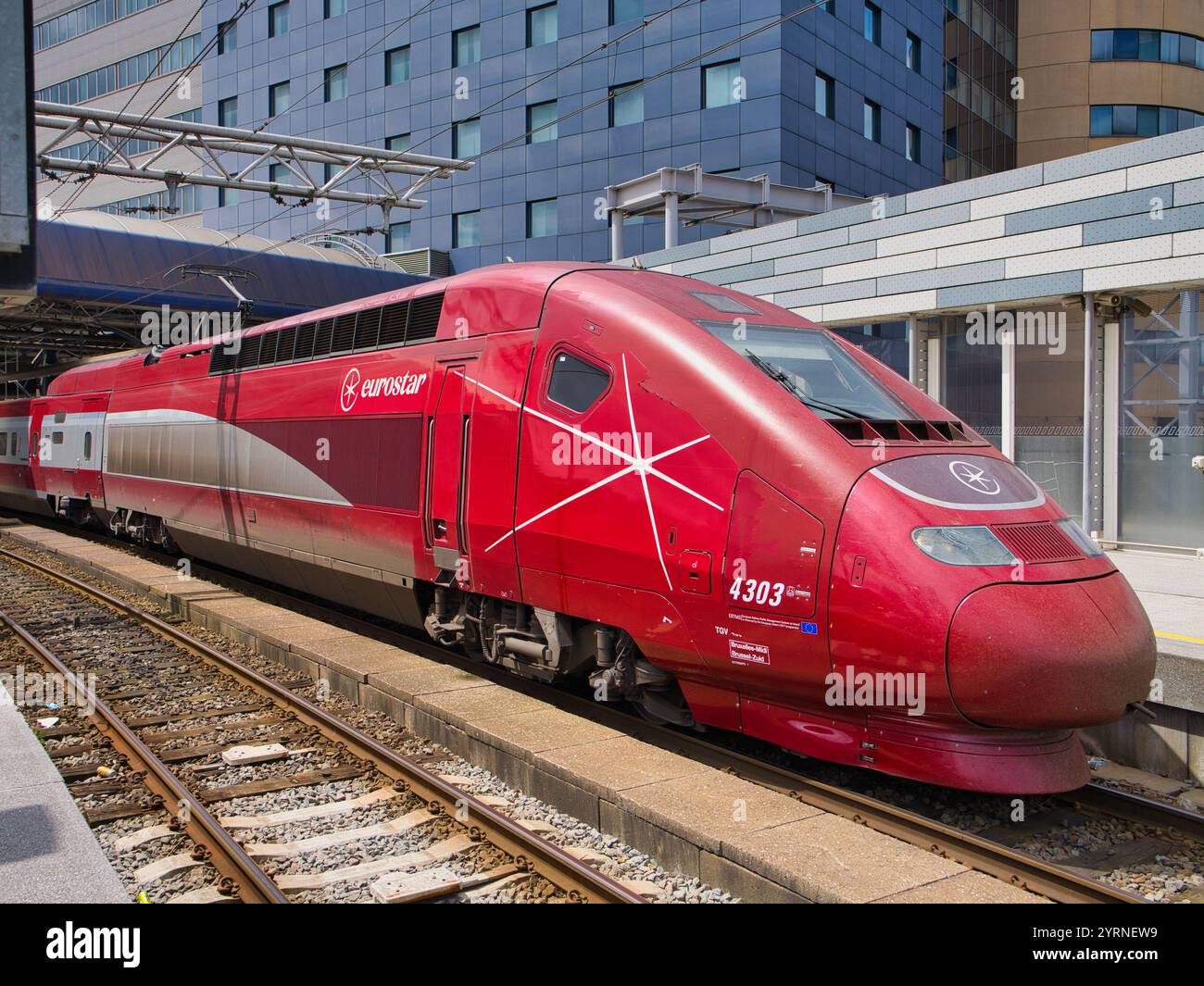 Brussels, Belgium - Jun 8 2024: A red Eurostar train engine standing at ...