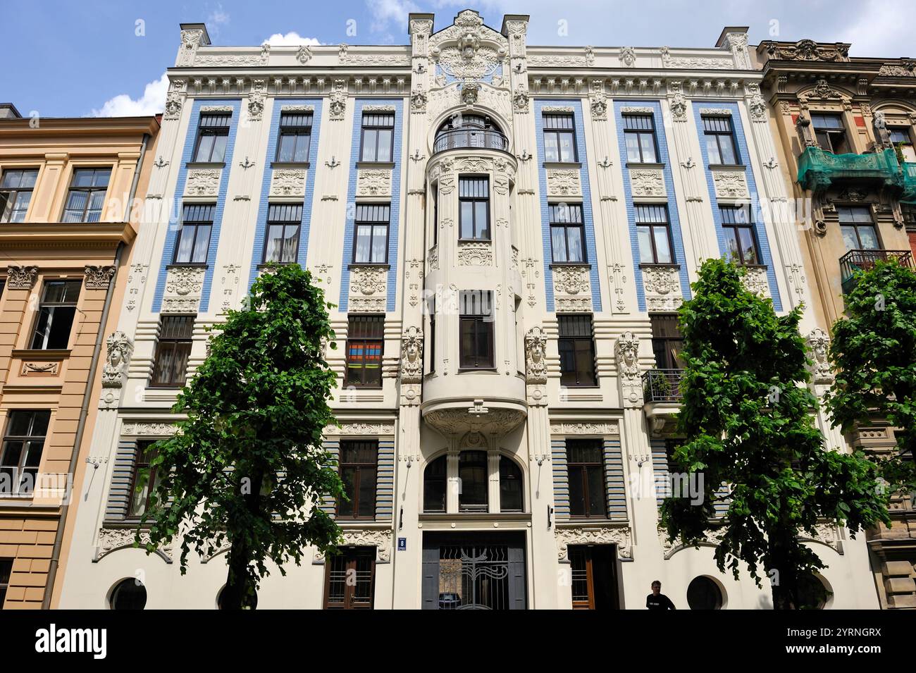 Art Nouveau building's facade in Alberta street,work of the architect ...