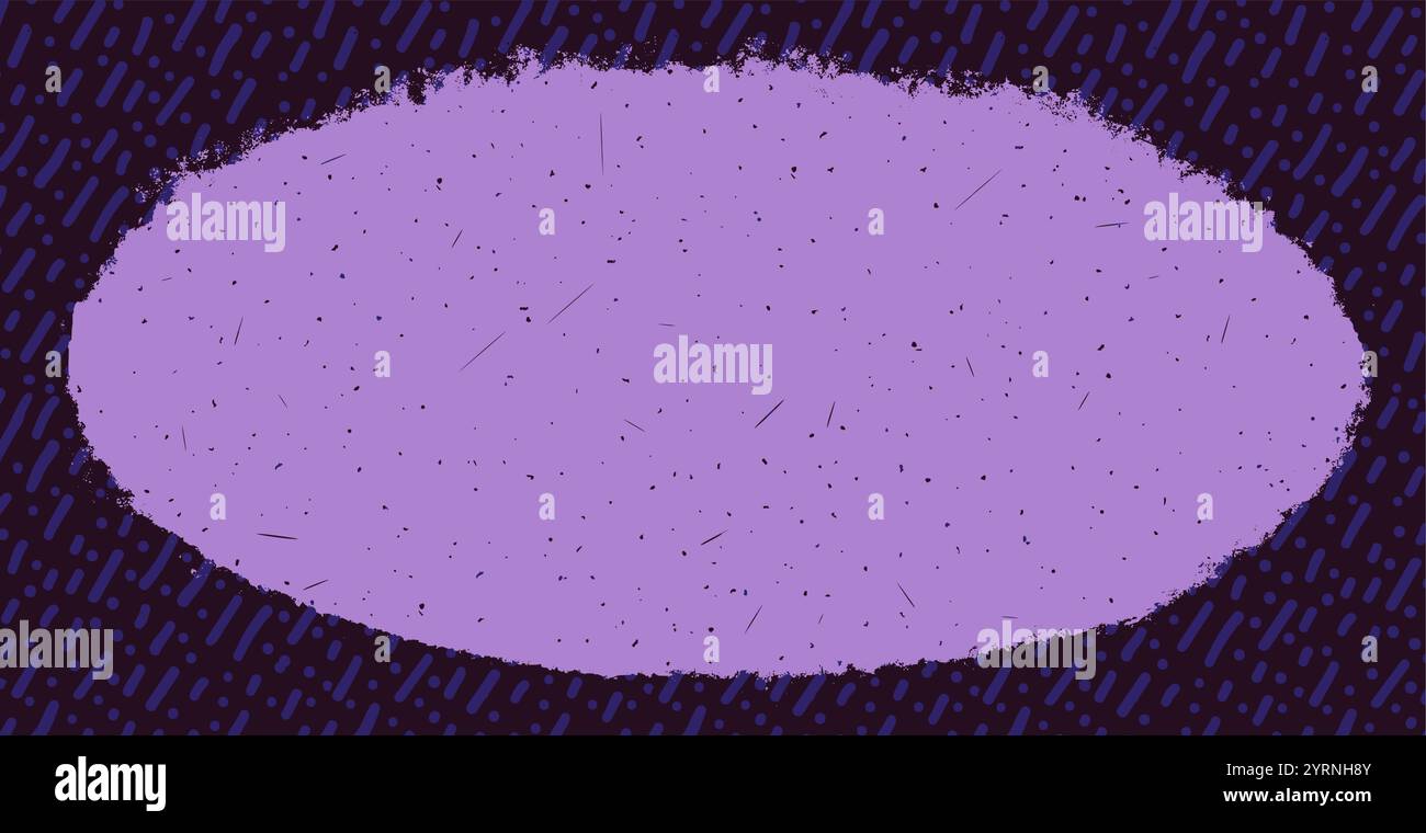 Grunge vintage oval sticker with torn edges. Rough edges violet oval frame on pattern background ...
