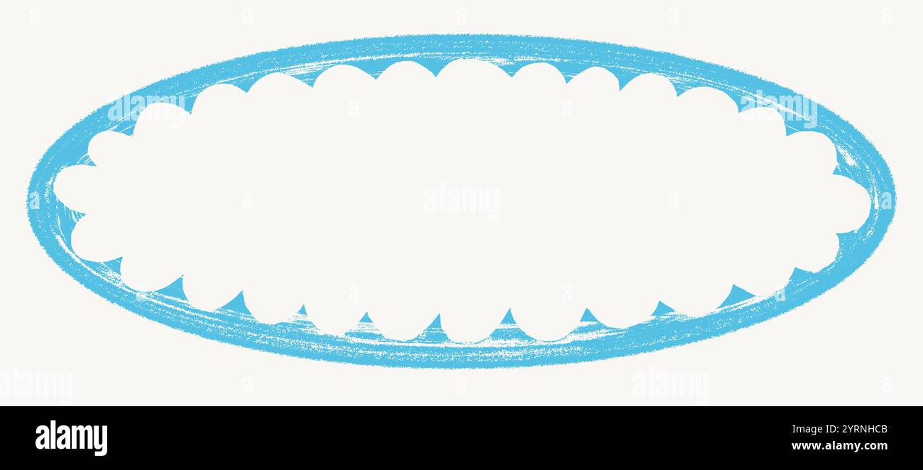 Grunge style oval scallop frame with ripped border. Round shape with ...