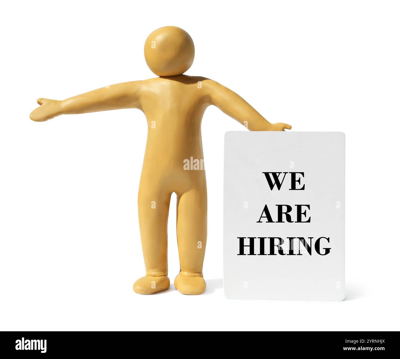 Plasticine human figure holding sign with text We Are Hiring isolated ...