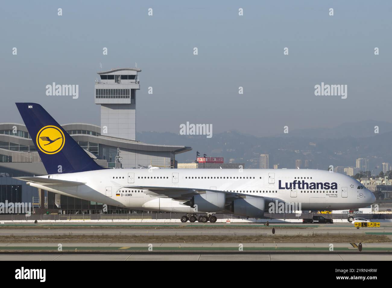 Airbus A380 aircraft operated by Lufthansa registration D-AIMN, shown ...