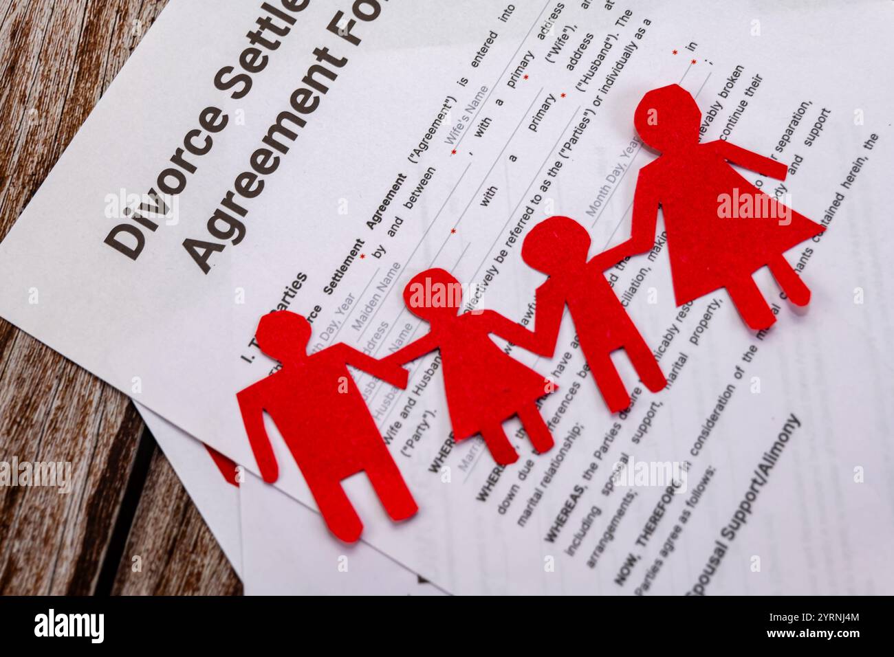 Red paper family on divorce settlement agreement. Concept of family ...