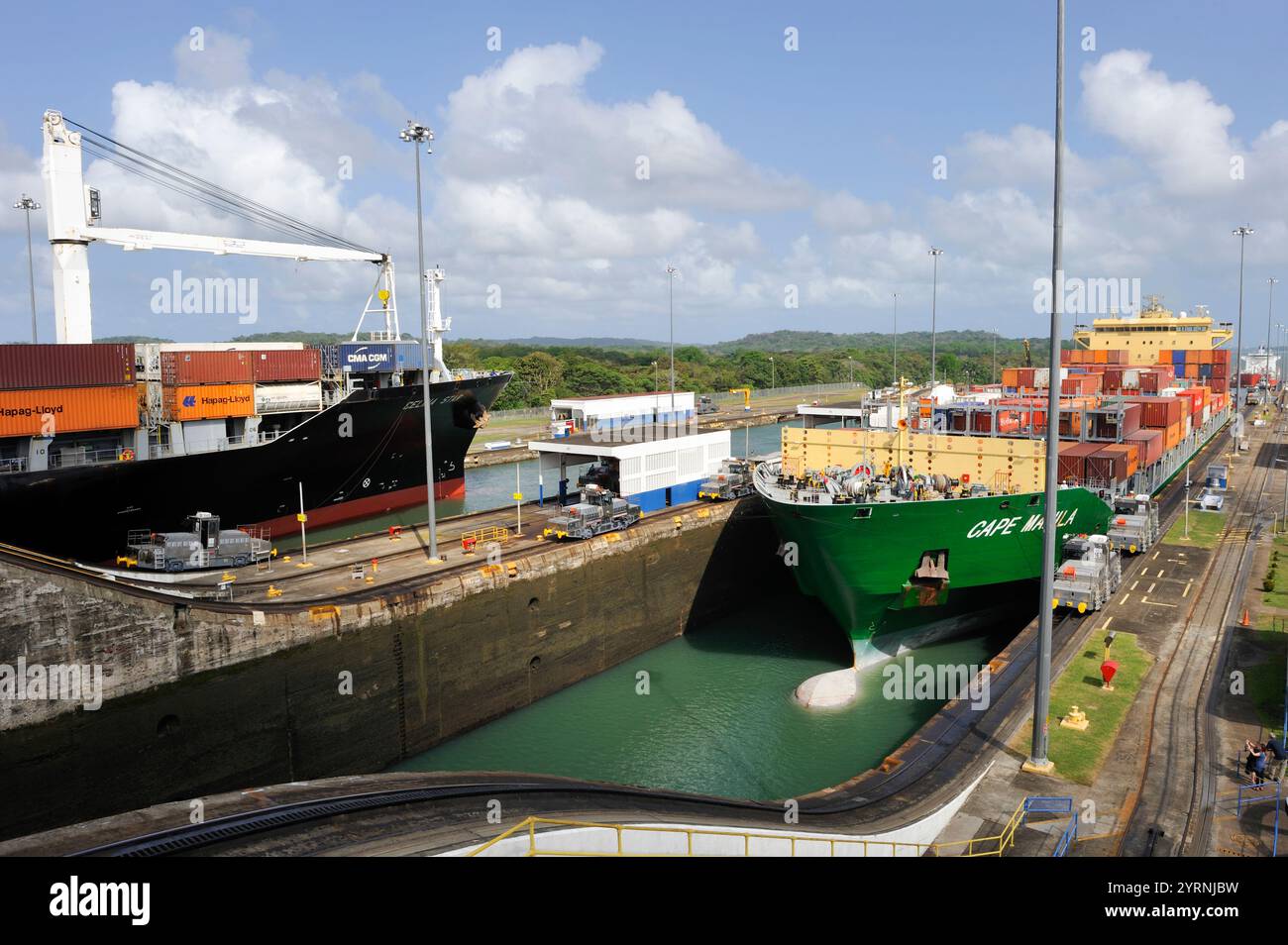 container-ship crossing the Panama Canal Gatun locks,Republic of Panama ...