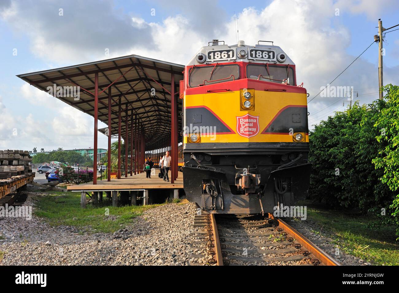 passenger train parked at Colon station,Panama Canal Railway that links ...