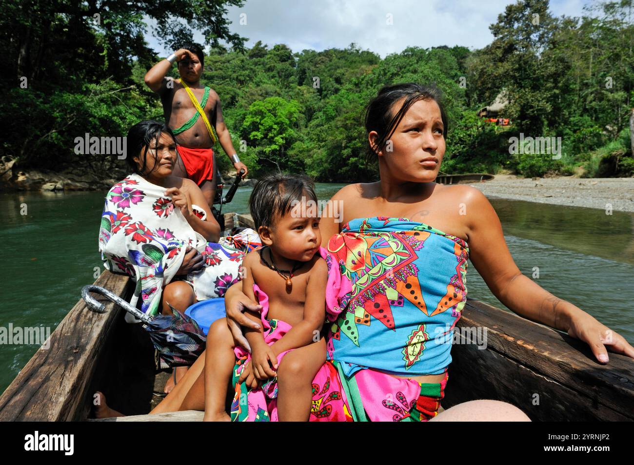 family from Embera native community living by the Chagres River within ...