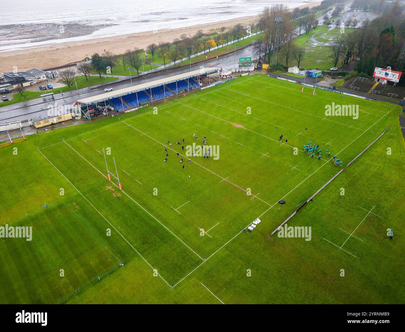 Aerial view of St Helens rugby and cricket ground in Swansea on a wet ...