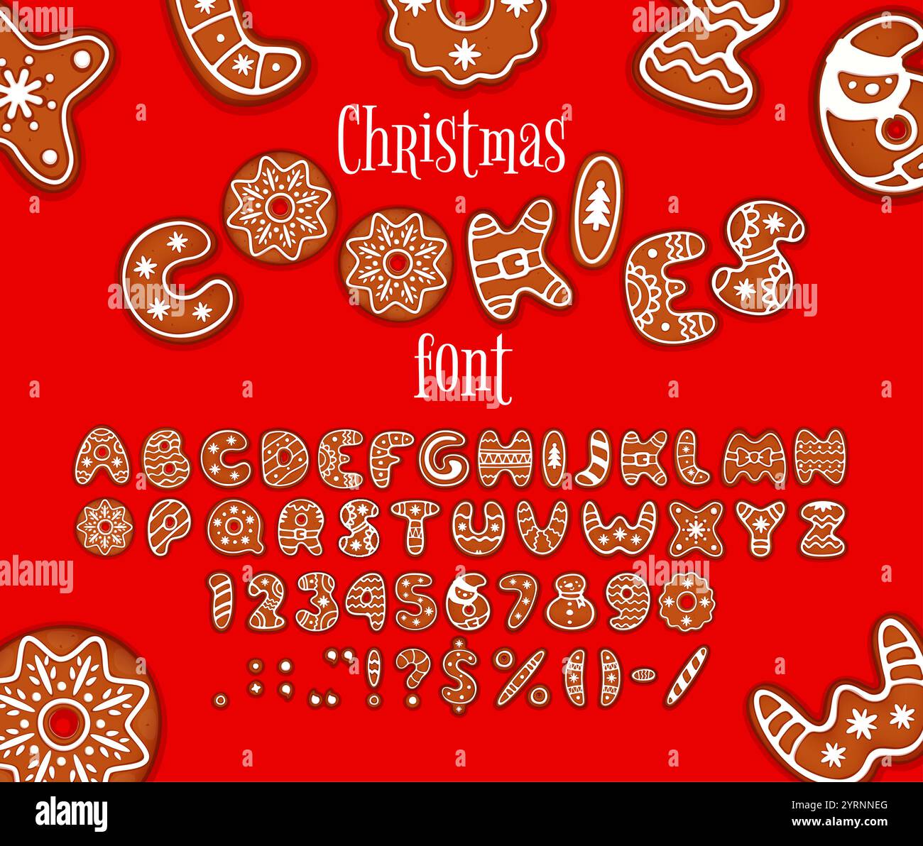 Christmas cookie font, gingerbread bakery typeface, Xmas biscuit type ...