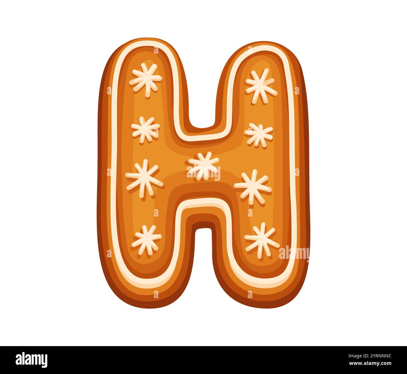 Christmas gingerbread cookie letter H decorated with icing snowflakes ...