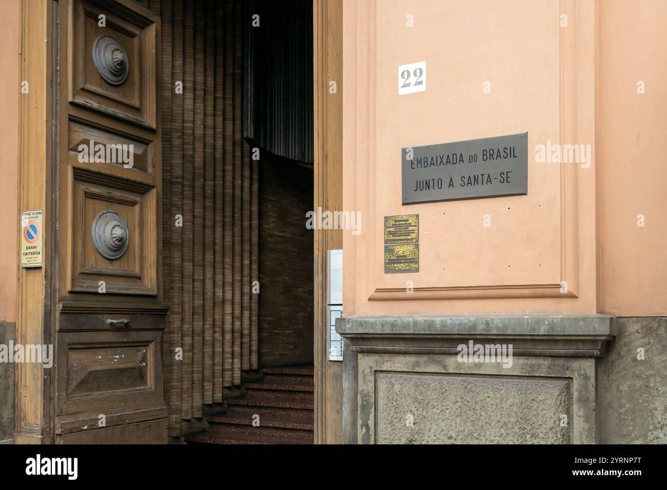 Rome, Italy - Nov 14th, 2024: Entrance to the Brazilian Embassy to the ...