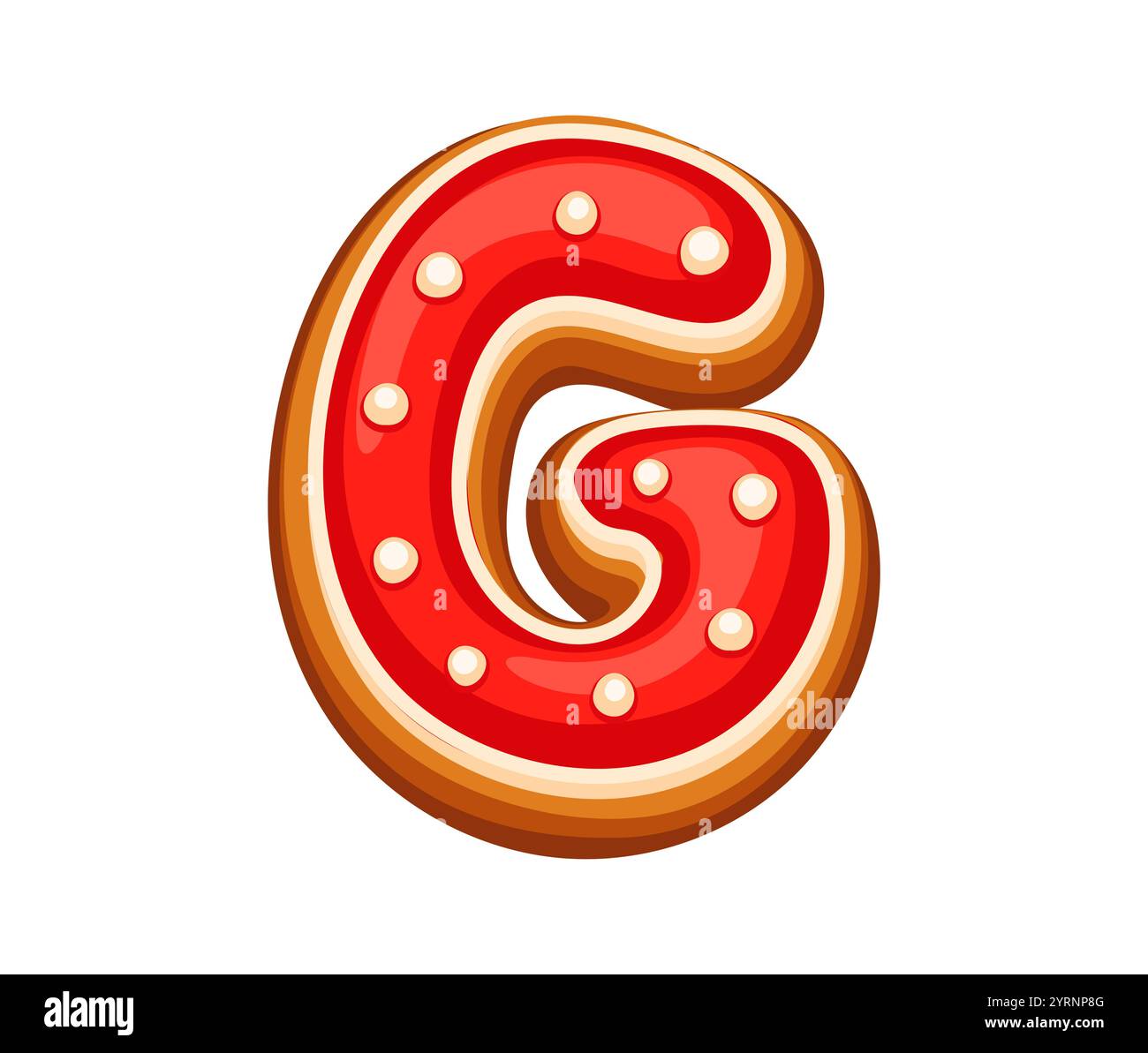 Festive gingerbread letter G decorated with bright red icing. Cartoon ...