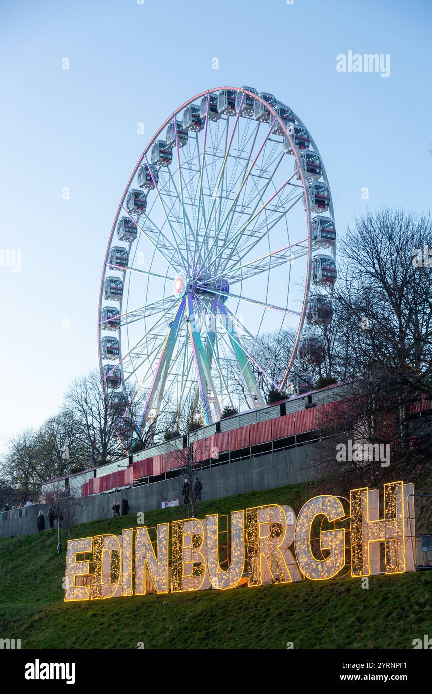 Large illuminated Edinburgh Sign and Ferris Wheel from Princes Street ...