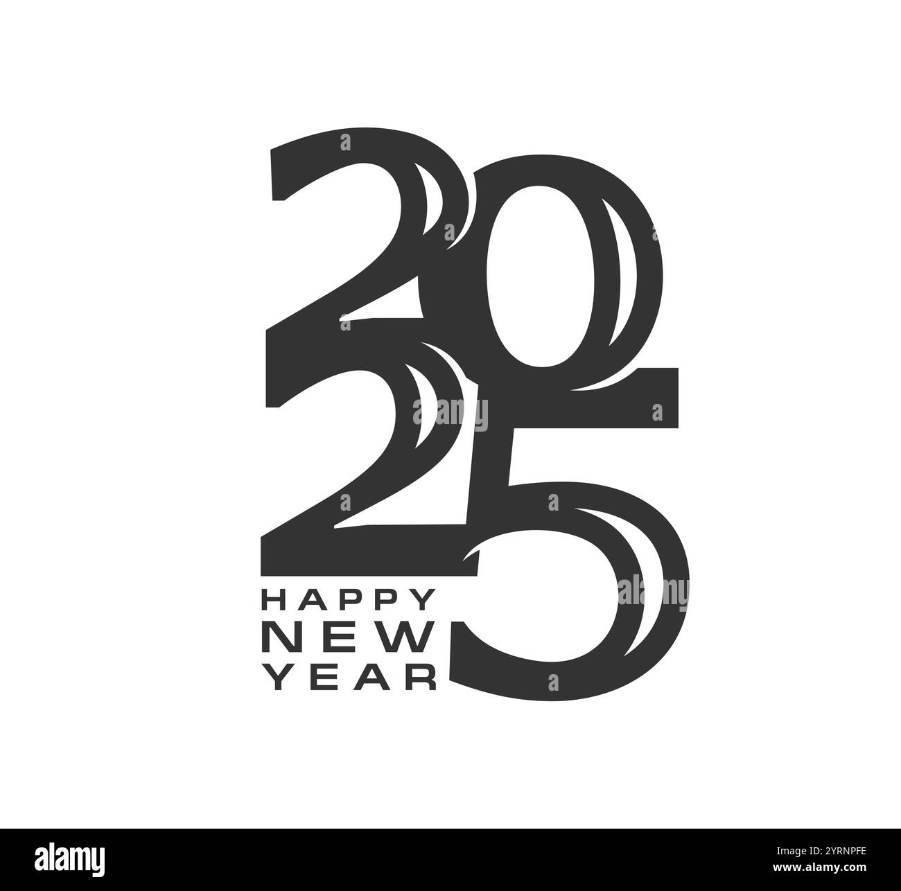 2025 calendar number. Vector bold and artistic black and white happy ...