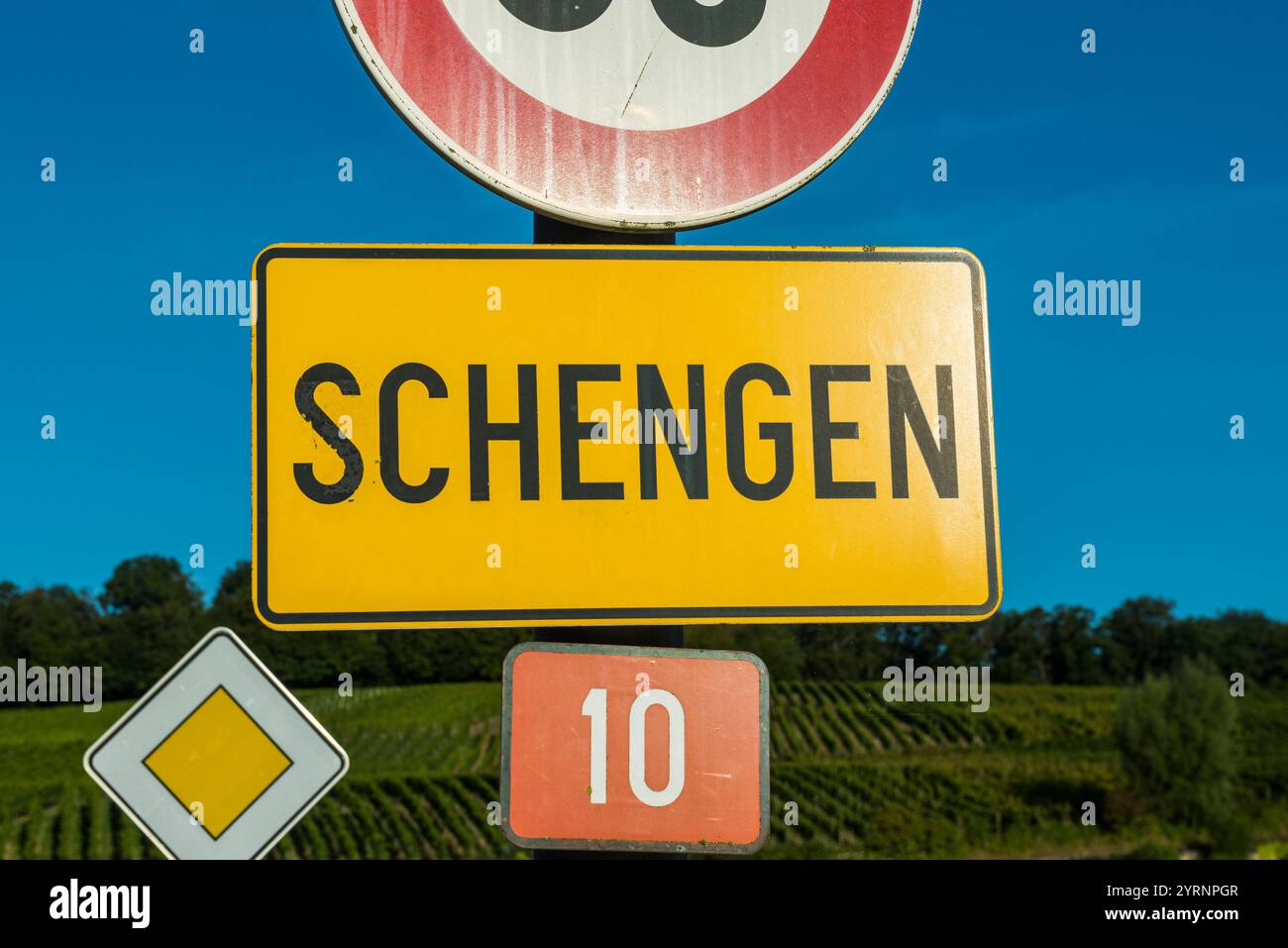 Schengen city road sign hi-res stock photography and images - Alamy