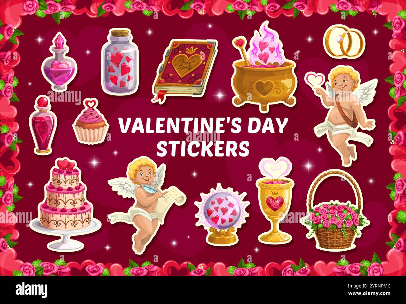 Valentine day cupids and gifts stickers pack. Vector romantic set of ...