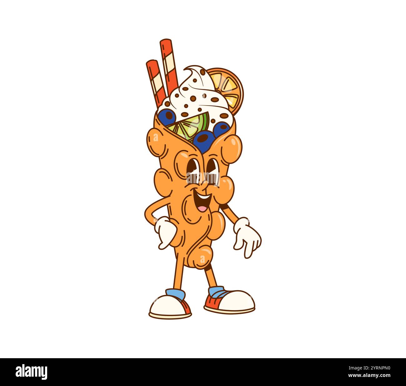 Cartoon groovy Hong Kong bubble waffle fast food character. Vector ice ...