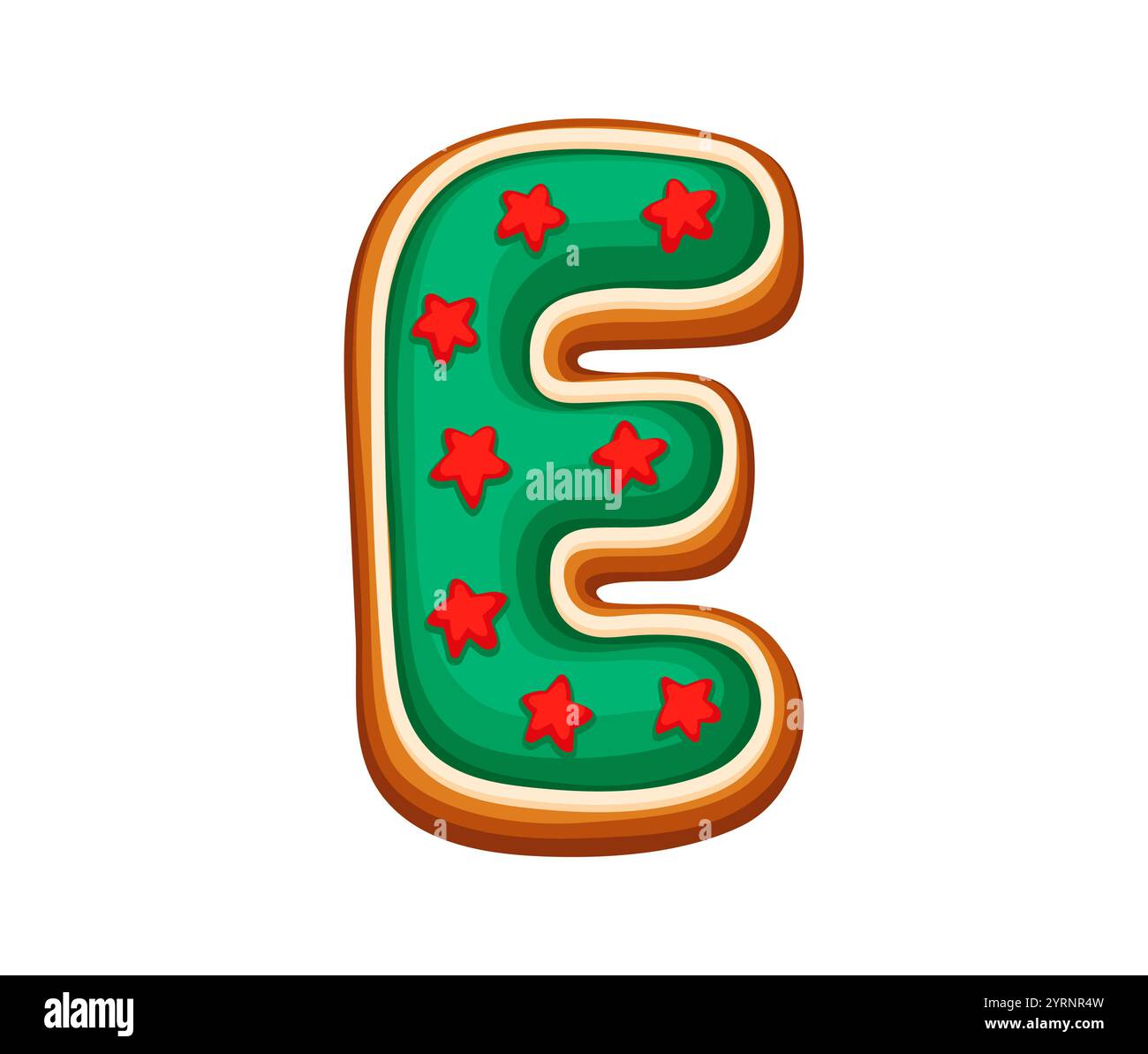 Gingerbread letter E with green icing and red star sprinkles, embodying ...