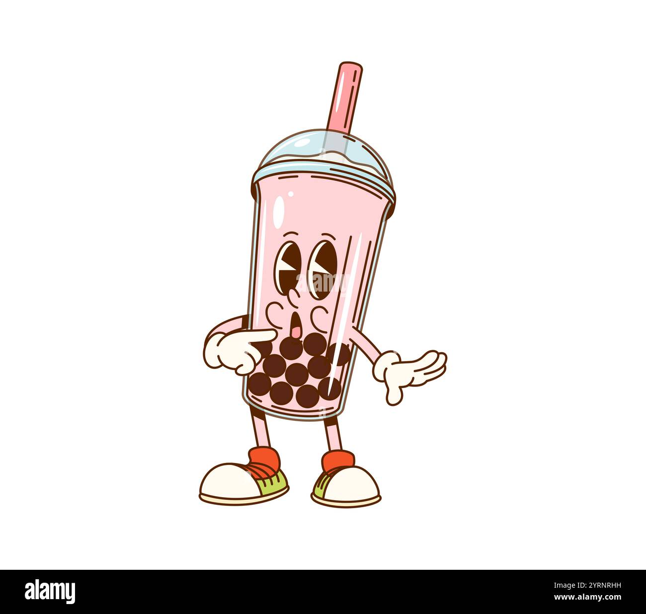 Cartoon groovy pink bubble tea fast food character. Isolated vector ...