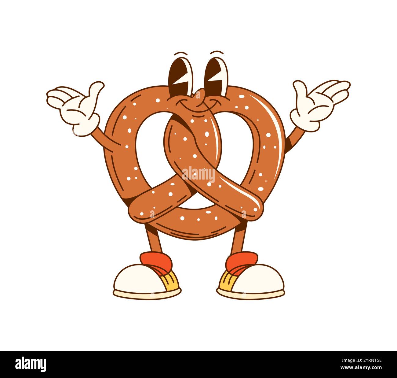 Cartoon groovy pretzel fast food character. Isolated vector bakery and ...