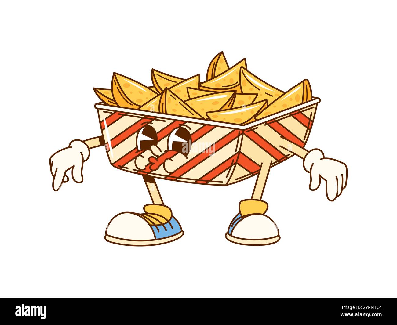 Cartoon groovy fried potato wedges fast food character. Vector potato ...