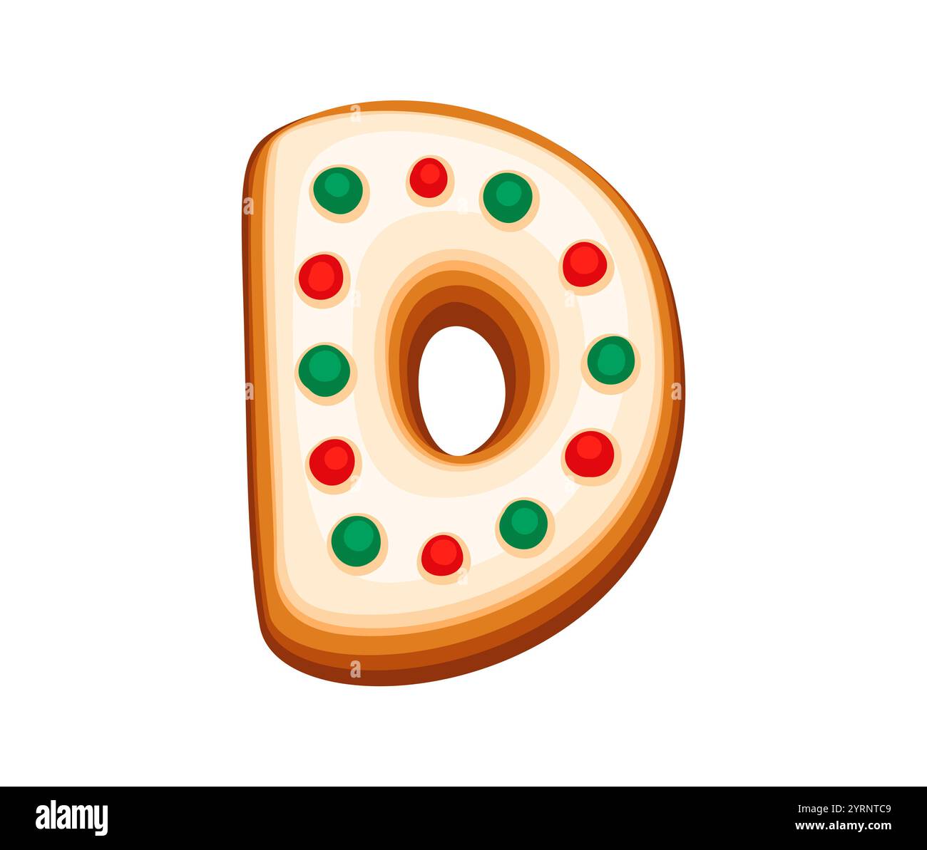 Christmas gingerbread letter D decorated with red and green icing ...