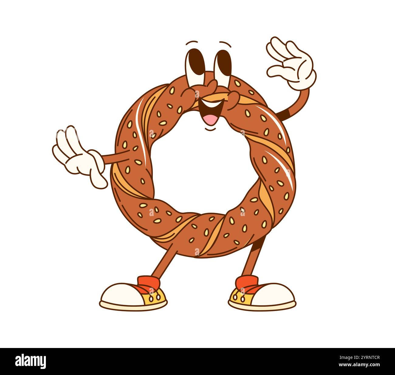 Cartoon groovy Turkish bagel simit bakery, bread and pastry fast food ...