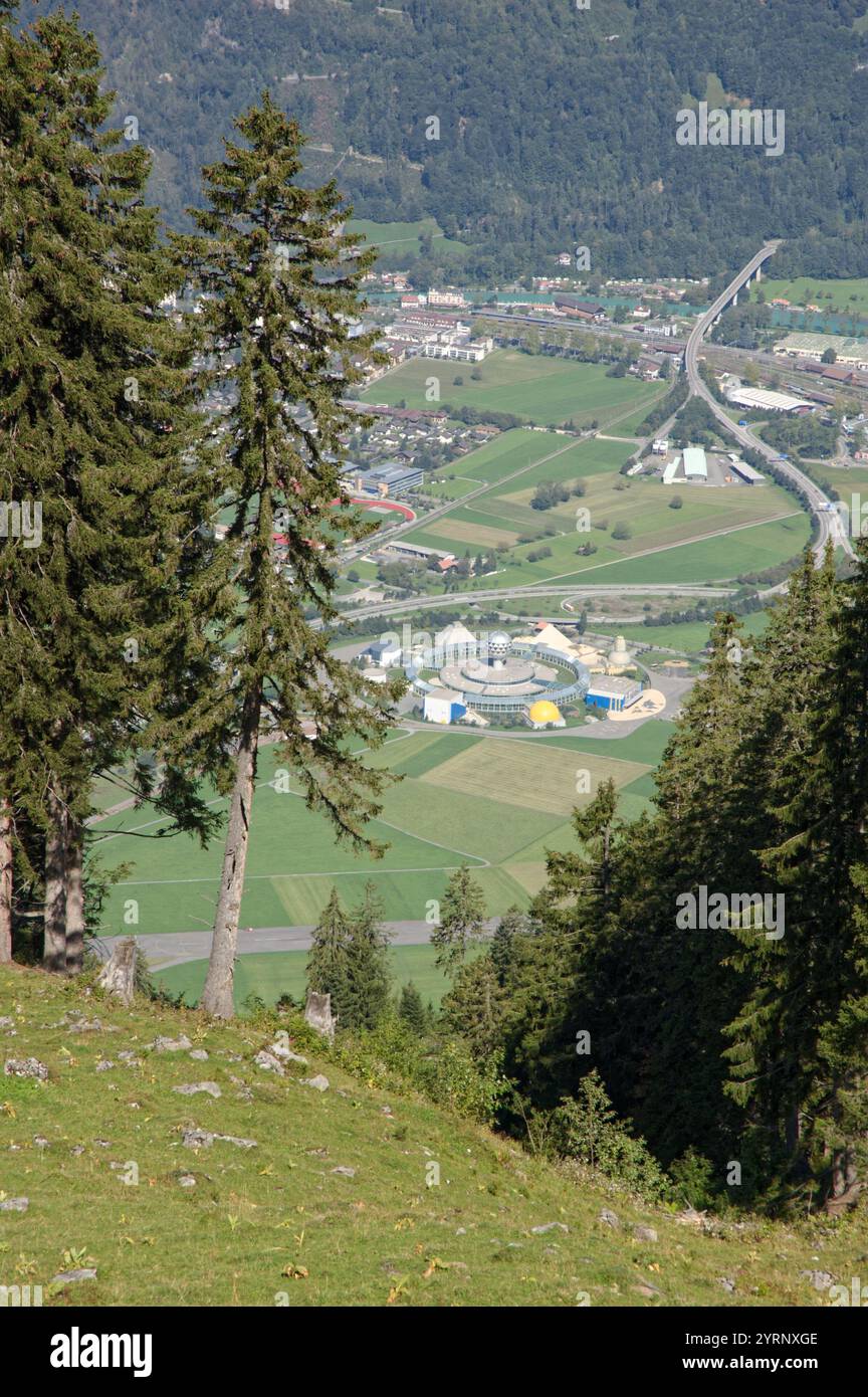 Aerial view of Interlaken, Switzerland, from Schynige Platte railway ...