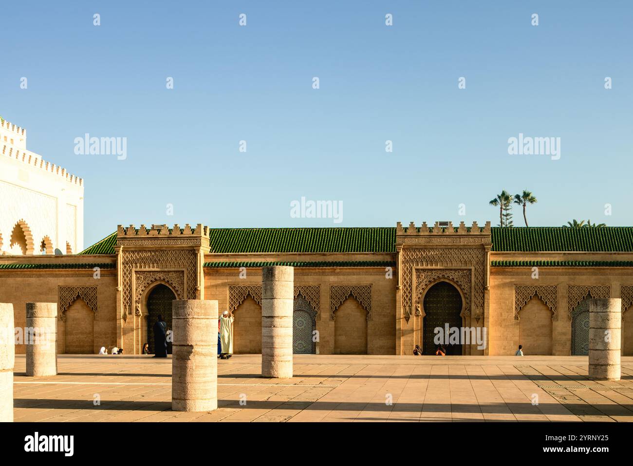 Cultural landmark, the Hassan Tower in Rabat, Morocco, in the evening ...