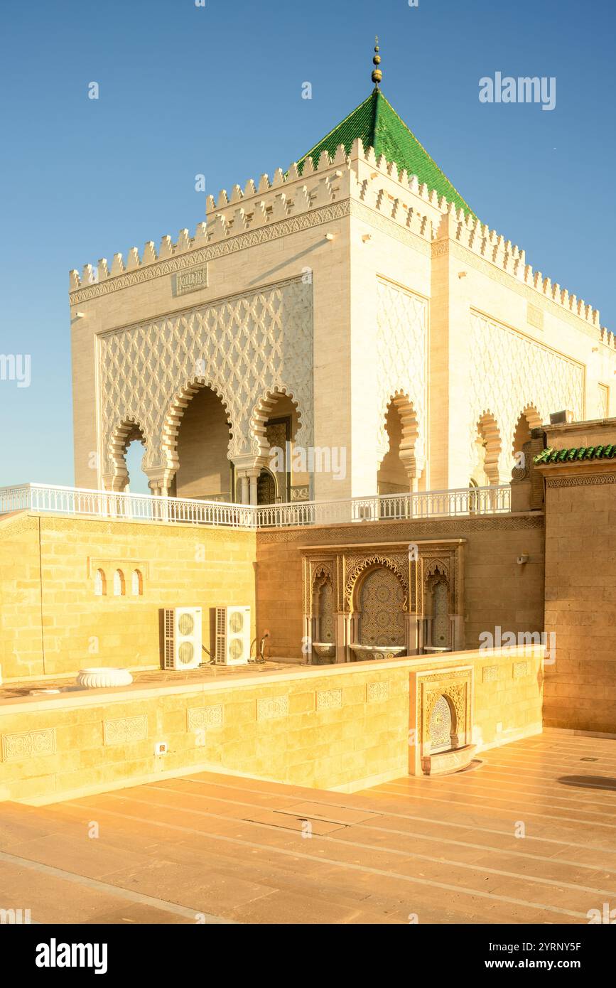 Cultural landmark, the Hassan Tower in Rabat, Morocco, in the evening ...