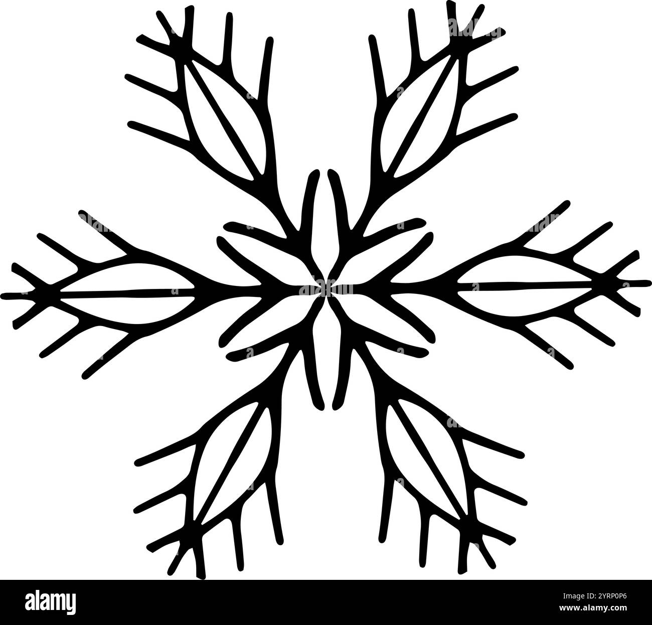 Black hand drawn vector illustration of a geometric snowflake with ...