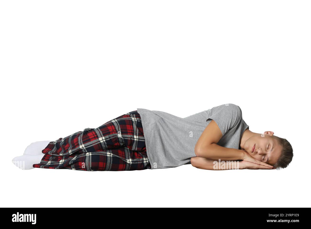 Somnambulist in pajamas on white background. Sleepwalking Stock Photo ...